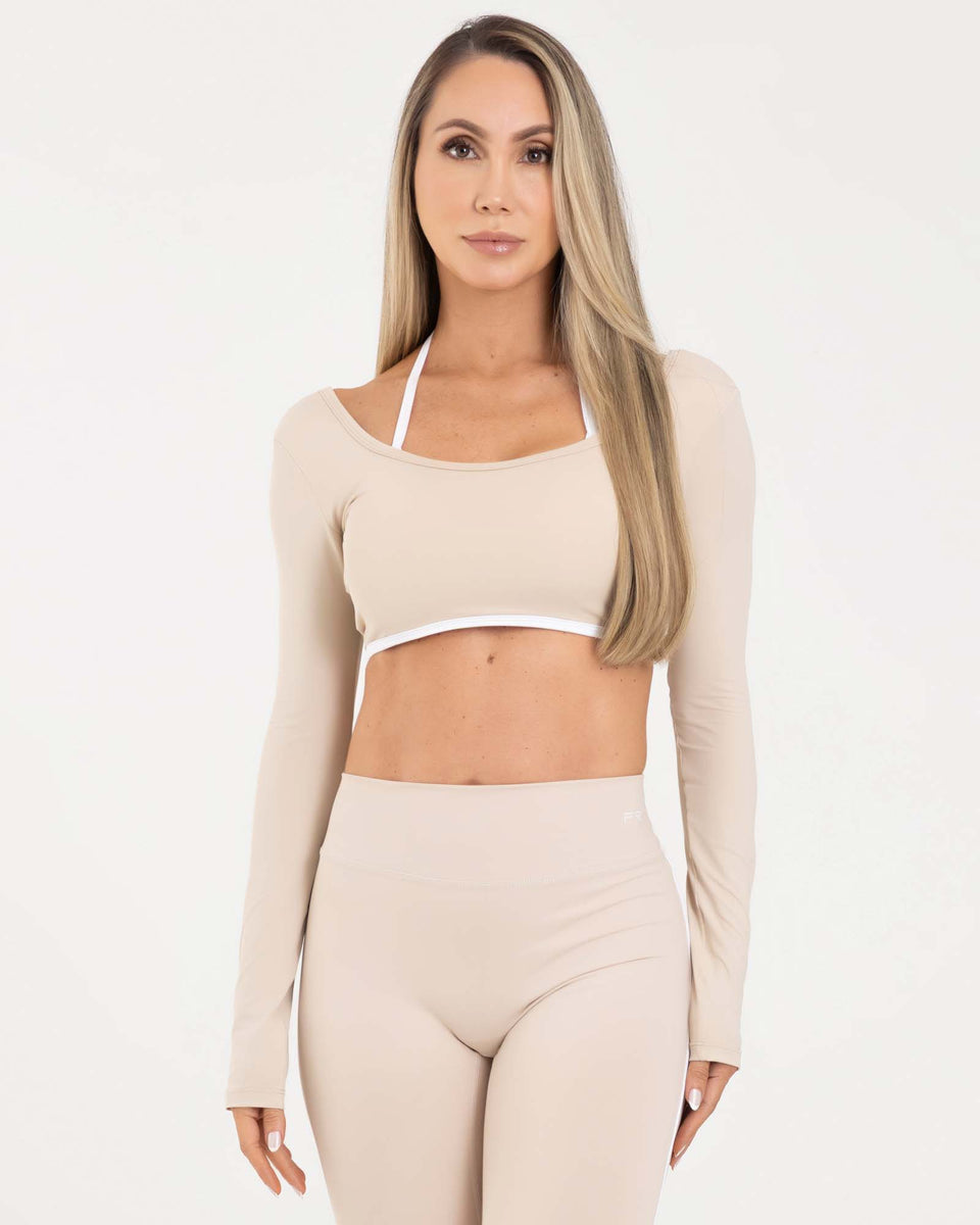 Top manga larga sleek beige classy FIBER