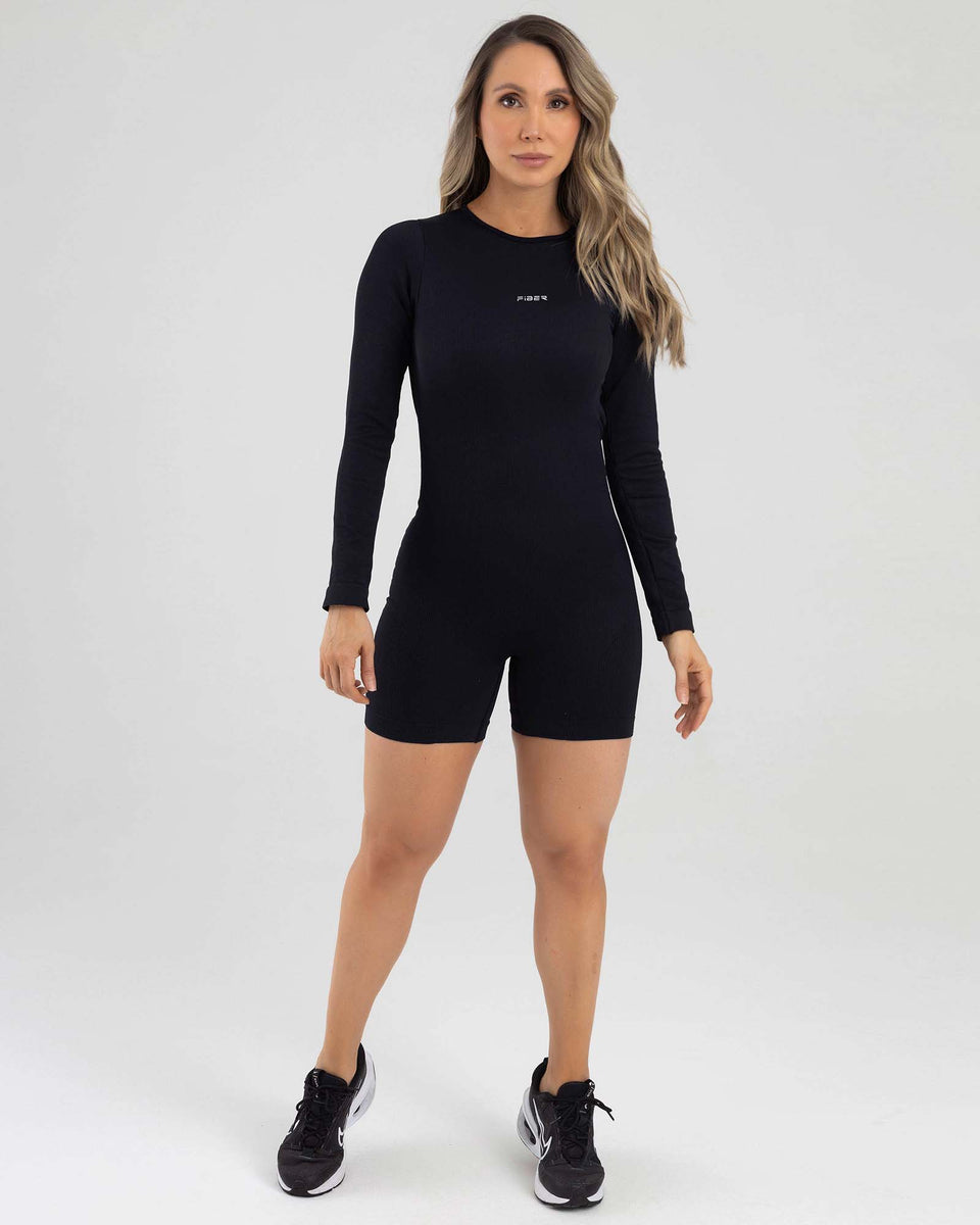Enterizo manga larga seamless negro active luxe FIBER